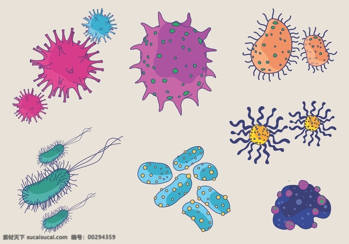 卡通可爱细菌微生物图标素材图片下载-素材编号00294359-素材天下图库