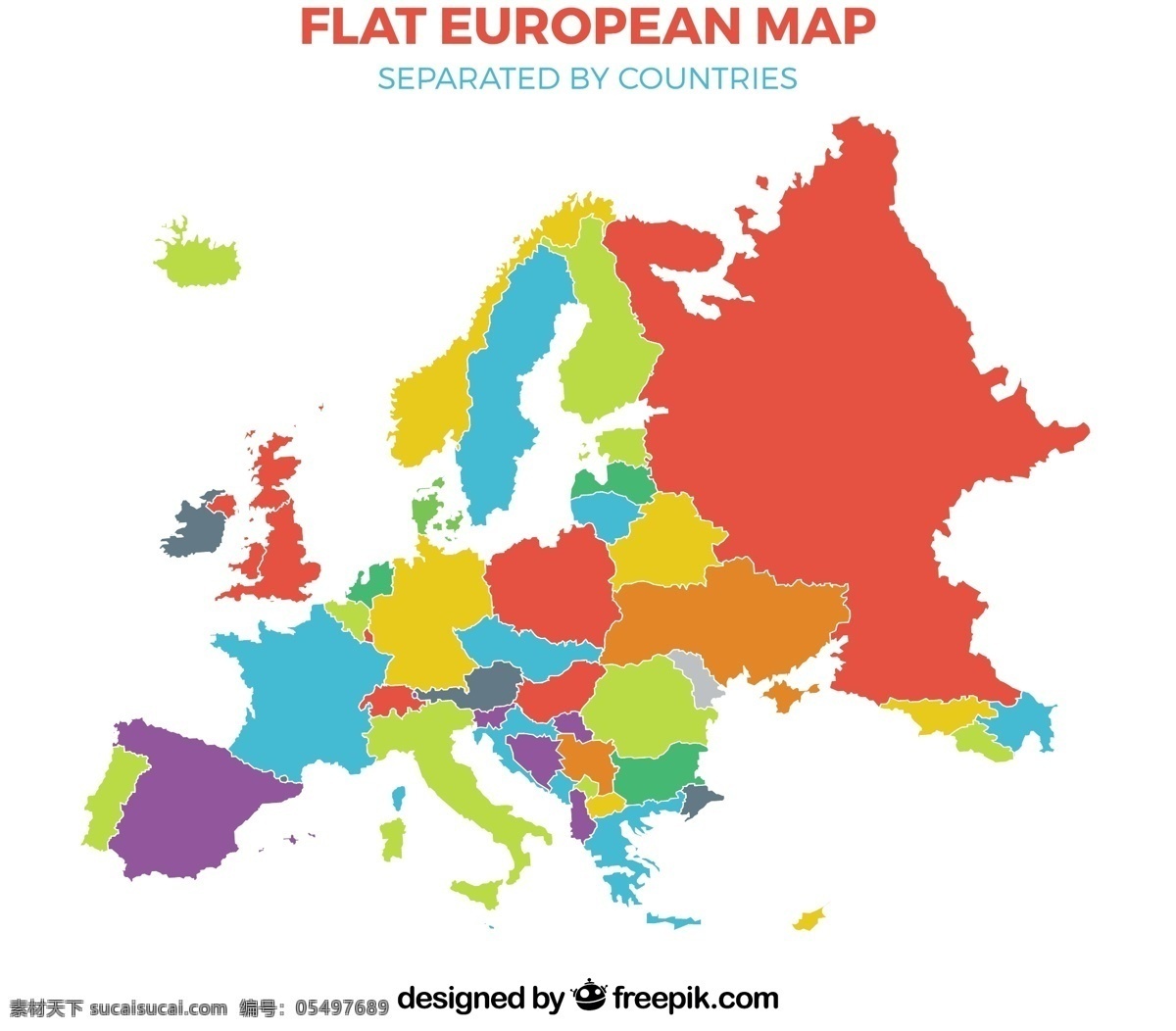 国家分隔的多色平面欧洲地图素材图片下载-素材编号05497689-素材天下图库